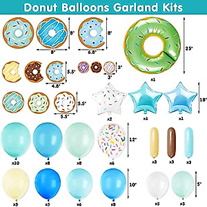 Levfla Blue Donut Balloons Garland Boy Pastel Green Decoration Kits Sprinkles Confetti Doughnut Backdrop with Cutouts Kids Birthday Party Balloons Arch Photo Props Favor Ideas Supplies