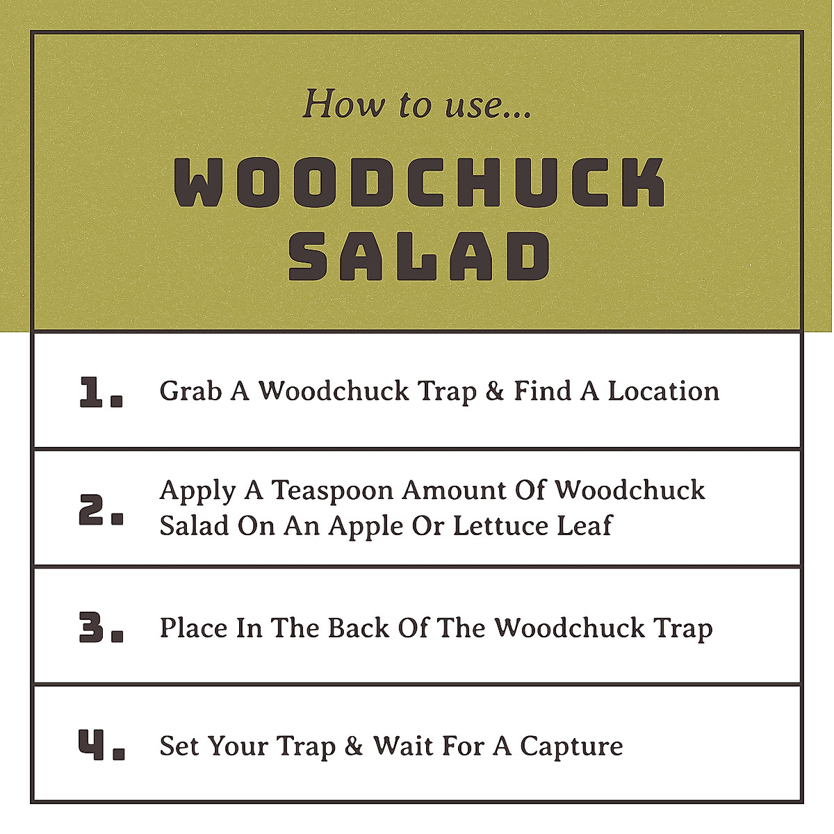 Woodchuck Salad 8 Oz | Highly Attractive Paste Bait to Get Rid of Groundhogs Wood Chucks Rabbits in Yard Garden Property | Potent Garden Vegetable Essence Scent | Handcrafted and Bottled in USA
