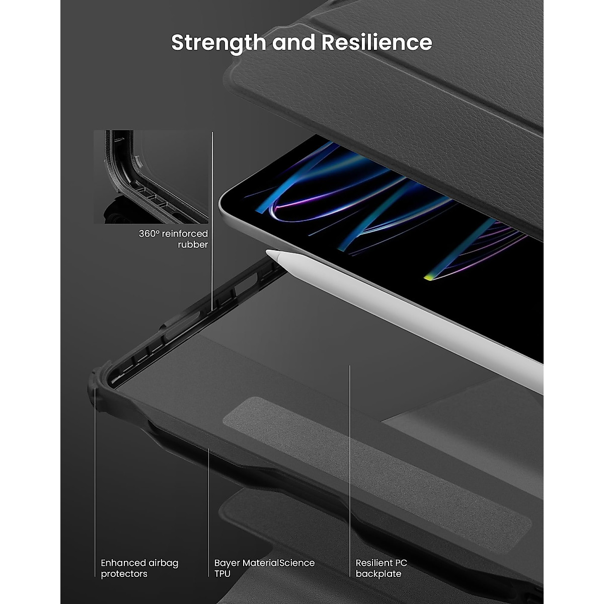 tomtoc iPad Pro Case Ultra Detachable for 11-inch iPad Pro 4th/3rd Gen (M2&M1), Protective Case with Airbag Protectors & 3 Magnetic Stand Modes Cover, Supporting Wireless Apple Pencil Charging