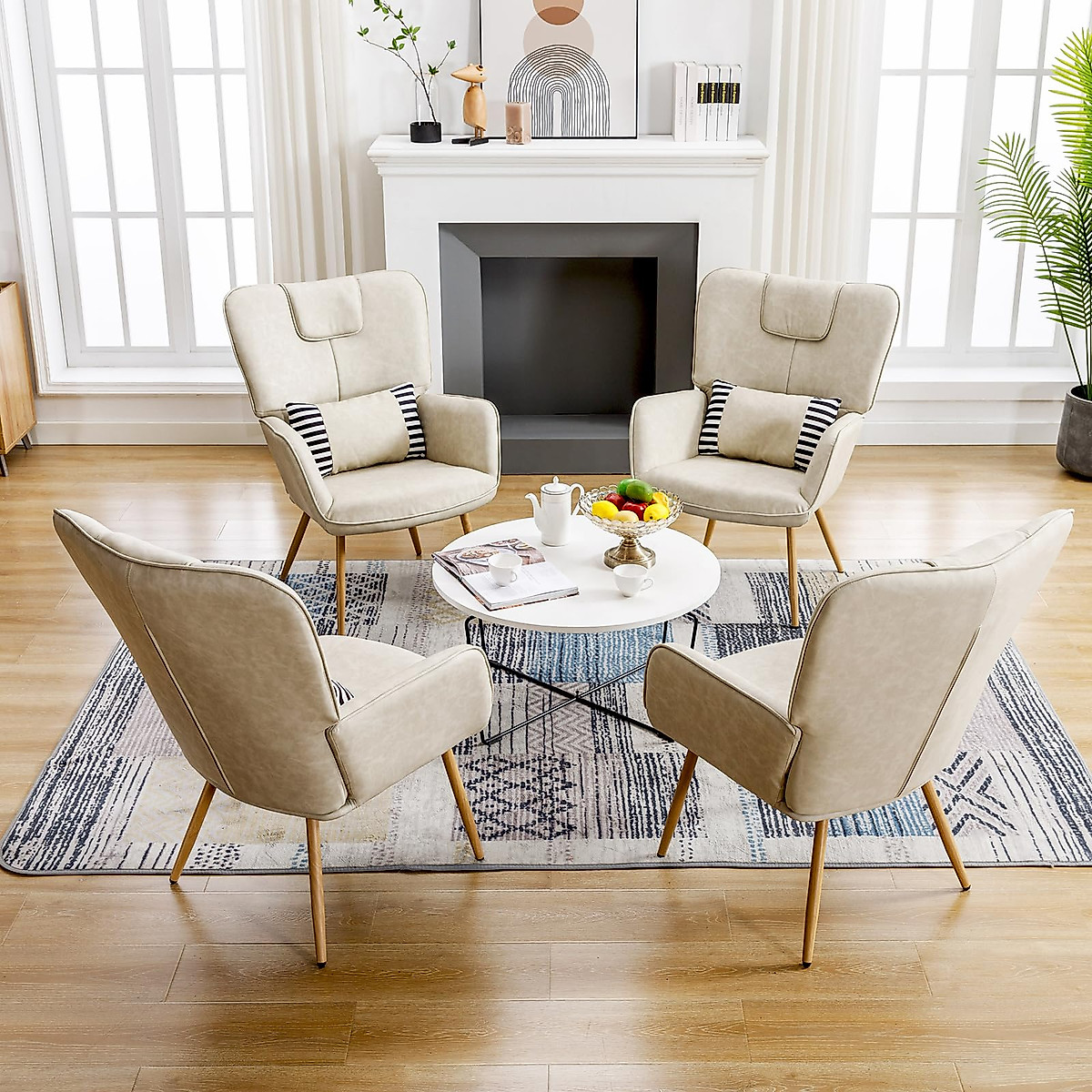 FERFALDER Upholstered Wingback Chair, Beige Accent Chair, Comfy Living Room Chairs, Faux Leather Arm Chair for Living Room, Bedroom, Office and Study