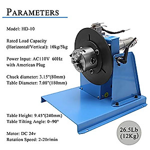 Hanchen Rotary Welding Positioner 0-90º 180mm Turntable Table Welder Positioner for Circle Welding 3.15" 80mm Chuck with CE Certificate