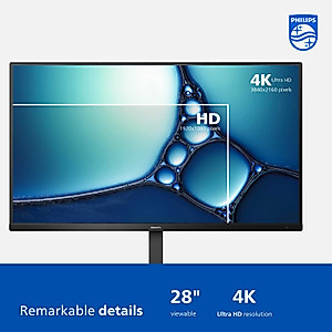 Philips 288E2E 28" Frameless Monitor, 4K UHD 3840x2160 IPS, 120% sRGB, FreeSync, Speakers, Height Adjustable, VESA (Renewed)
