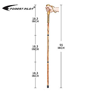 FOREST PILOT 3-pc Detachable Hardwood Walking Stick Pine Handle with Compass (Nature Color, 55 Inches, 1 Piece)