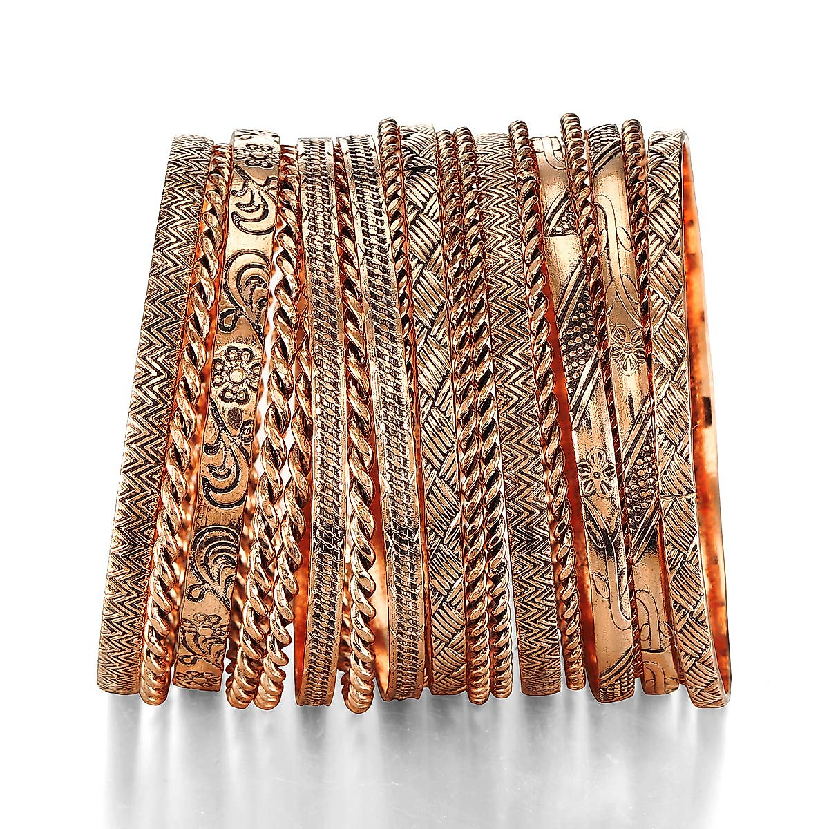 ENSOUL Antique Copper Flower Mixed Metal Aztec African Indian Vintage Multi Bangle&Bracelets For Women Set of 19