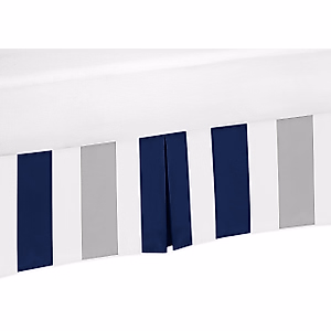 Navy Blue, Grey and White Crib Bed Skirt Dust Ruffle for Boys Stripe Collection Baby Bedding Sets