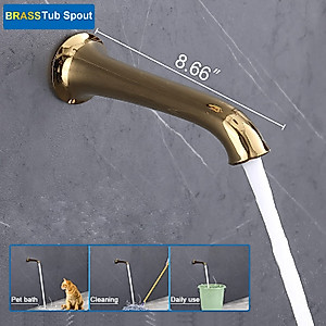 Enga Bright Gold Tub Spout, 8inch Extra Long Bathtub Faucet Wall Mount Brass Non Diverter Tub Filler