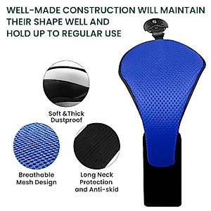 FINGER TEN Golf Club Head Covers Woods Hybrids 1/2/3/4 Pack, Headcovers Men Women 3 5 7 X with Interchangeable Number Tag, Fit All Wood Hybrid Clubs (2 Pack-Blue Hybrid Cover)
