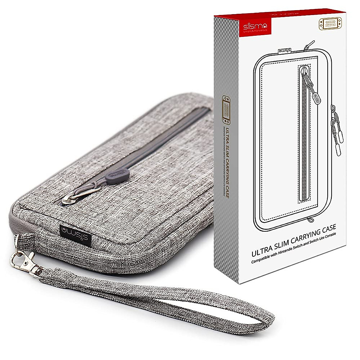 sisma Switch Case Compatible with Nintendo Switch or Switch Lite, Lightweight Soft Travel Carrying Case Storage Pouch Protective Cover, Grey