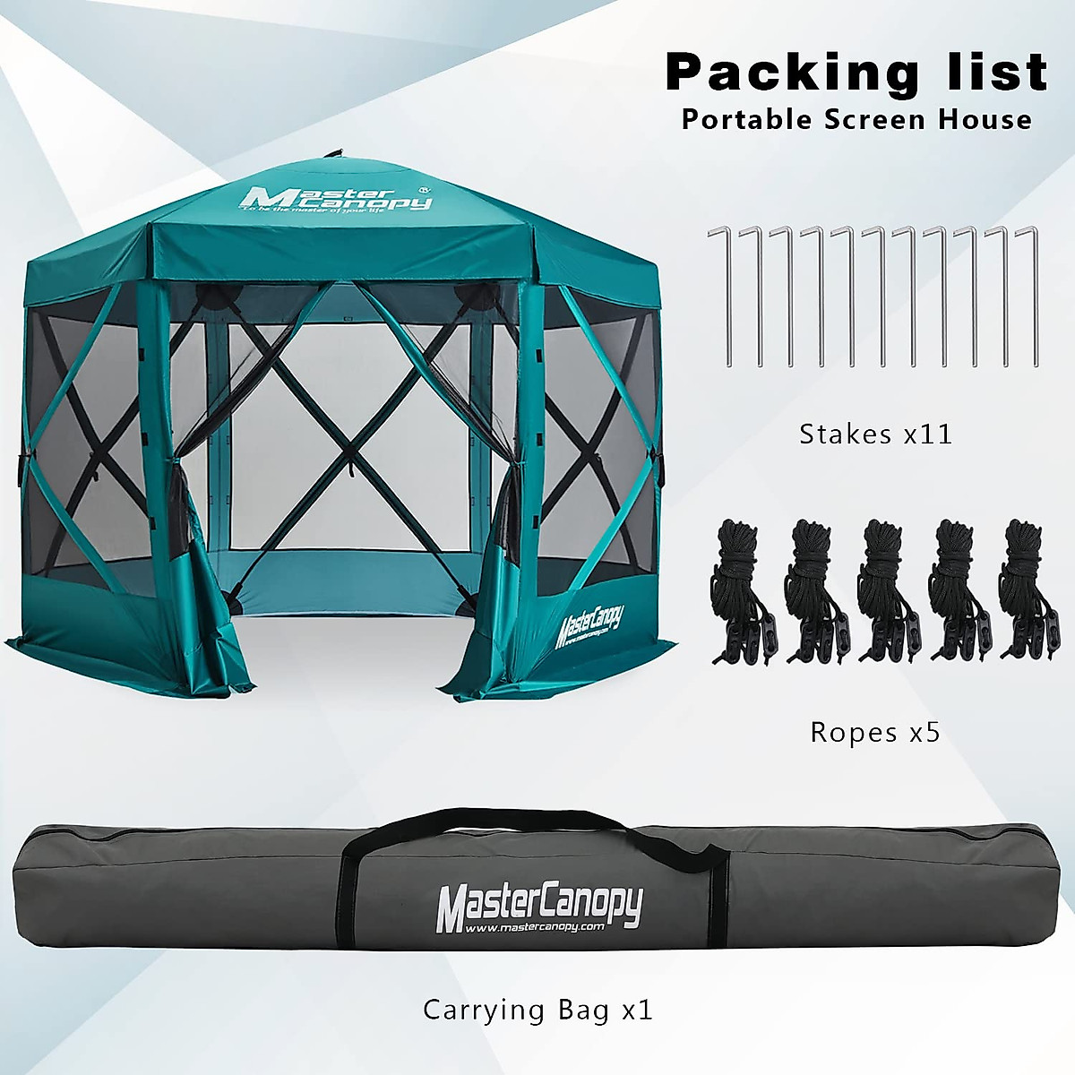 MASTERCANOPY 10x10 Portable Screen House Room Pop up Gazebo Outdoor Camping Tent with Carry Bag (10x10,Green)