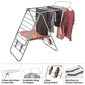 Everyday Home Clothes Drying Rack - Indoor/Outdoor Portable Laundry Rack for Clothing, Towels, Shoes - Collapsible Clothes Stand (Brushed Silver)