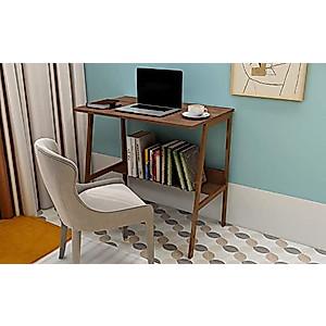 DEILALY Computer Desk Small Desk Wood Desk Metal Frame W31.5*D19*H29.5 Writing Table Study Desk Work Station with Storage Rack Gaming Desk Study Table Small Desk Home Office Bedroom Brown