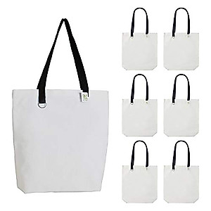 RK ROCHI KOLORI 12oz Heavy Duty Canvas Bags-Pack of 6-15" H x 16" W x 4" D, Long Handle, Flat Bottom…