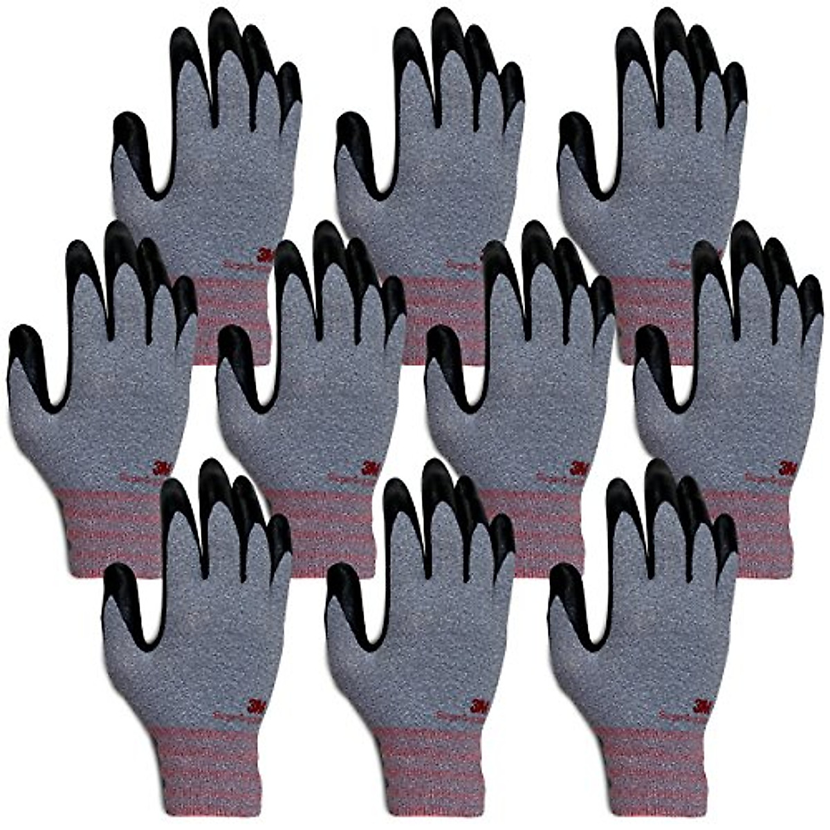 3M Super Grip 200 All Day Comfort Nitrile Foam Coated Work Gloves-10 Pairs (Large, Gray)