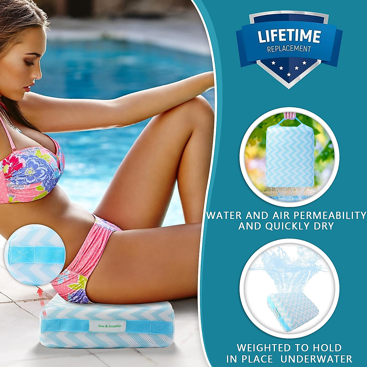 Joe & JoseRin Hot Tub Booster Seat, 3D Air Mesh Bathtub Seat Cushion with 6 Weighted Sections, Adults Submersible Spa Pillow, Washable and Quick Dry Bath Accessories for Indoor & Outdoor Hottub