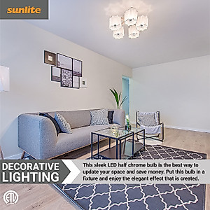 Sunlite LED G40 (G125) Edison Half Chrome Globe Light Bulb, 7 Watts (75W Equivalent), 600 Lumens, Standard E26 Base, Dimmable, Decorative Silver Bowl, Anti-Glare. 2700K Soft White, 3 Pack