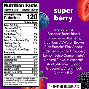 Noka Superfood Fruit Smoothie Pouches, Super Berry with Immune Support, Healthy Snacks with Elderberry, Flax Seed, Plant Protein, and Prebiotic Fiber, Gluten Free and Vegan, 4.22 oz, 12 Count