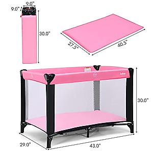 INFANS Pack and Play, Portable Playard with 50pcs Ball Pit Balls Carry Bag, Breathable Mattress, Washable Sheet Cover, Easy Folding Baby Crib Playpen Activity Center (Pink)