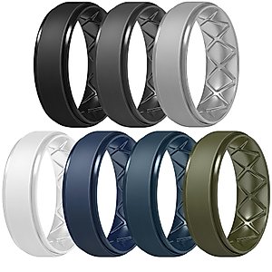 Egnaro Inner Arc Ergonomic Breathable Design, Silicone Rings Mens with Half Sizes, 7 Rings / 6 Rings / 5 Rings / 4 Rings / 1 Ring Rubber Wedding Bands, 8.5mm Wide-2mm Thick