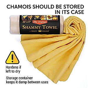 Premium Chamois Cloth for Car Drying - 26”x17” - Super Absorbent Reusable Shammy Towel for Car + Storage Tube - Scratch-Free Car Shammy Towel