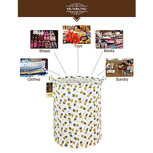 HUNRUNG Laundry Hamper,Large Canvas Fabric Lightweight Storage Basket Toy Organizer Dirty Clothes Collapsible Waterproof for College Dorms, Children Bedroom,Bathroom (Pineapple)