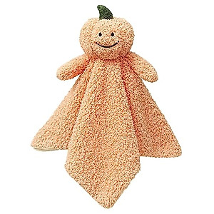Doindute Baby Orange Pumpkin Soft Stuffed Animal Security Blanket, Plush Pumpkin Character Lovey Blanket, Baby Shower/Nursery Gift, Cuddly Newborn, Infant, Toddler Snuggle Blankie for Boys Girls, 14"