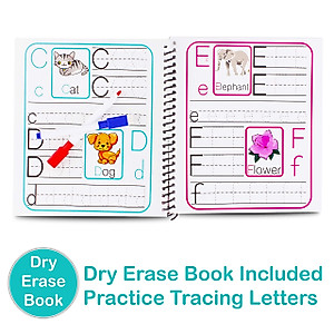 Motlan Montessori Wooden Alphabet & Numbers Tracing Board w/Dry Erase Book Bonus | Wood Letter Tracing- 2 Double-Sided Boards - for Toddlers and Preschool