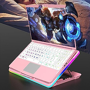 ANC160 Laptop Cooling Pad, Full Surround LED Strip, 15 Types of Lighting Effects, 3 Stepless Adjustment Quiet Fans, 7 Angle Adjustment, Supports up to 19 inch (Pink)