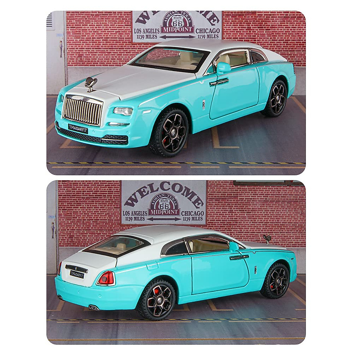 Alloy Collectible Blue Rolls Royce Wraith Toy Pull Back Vehicles Diecast Model Car with Light and Sound