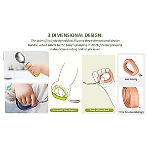 FAZLANIX Stainless Steel Toddler Fork and Spoon Set with Carry Case | Round Silicone Handle | Kids Safe Cutlery | Toddler Training Utensils | Self Feeding Toddler Silverware