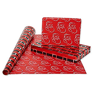 American Greetings 80 sq. ft. Reversible Christmas Foil Wrapping Paper Bundle, Red, Black and Silver, Candy Cane Stripe, Snowmen and Santa Belt (4 Rolls 30 in. x 8 ft.)