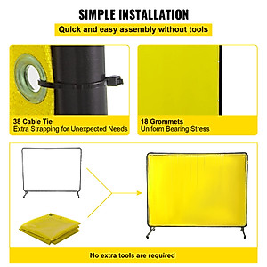 Mophorn Welding Screen with Frame 8' x 6', Welding Curtain with 4 Wheels, Welding Protection Screen Yellow Flame-Resistant Vinyl, Portable Light-Proof Professional