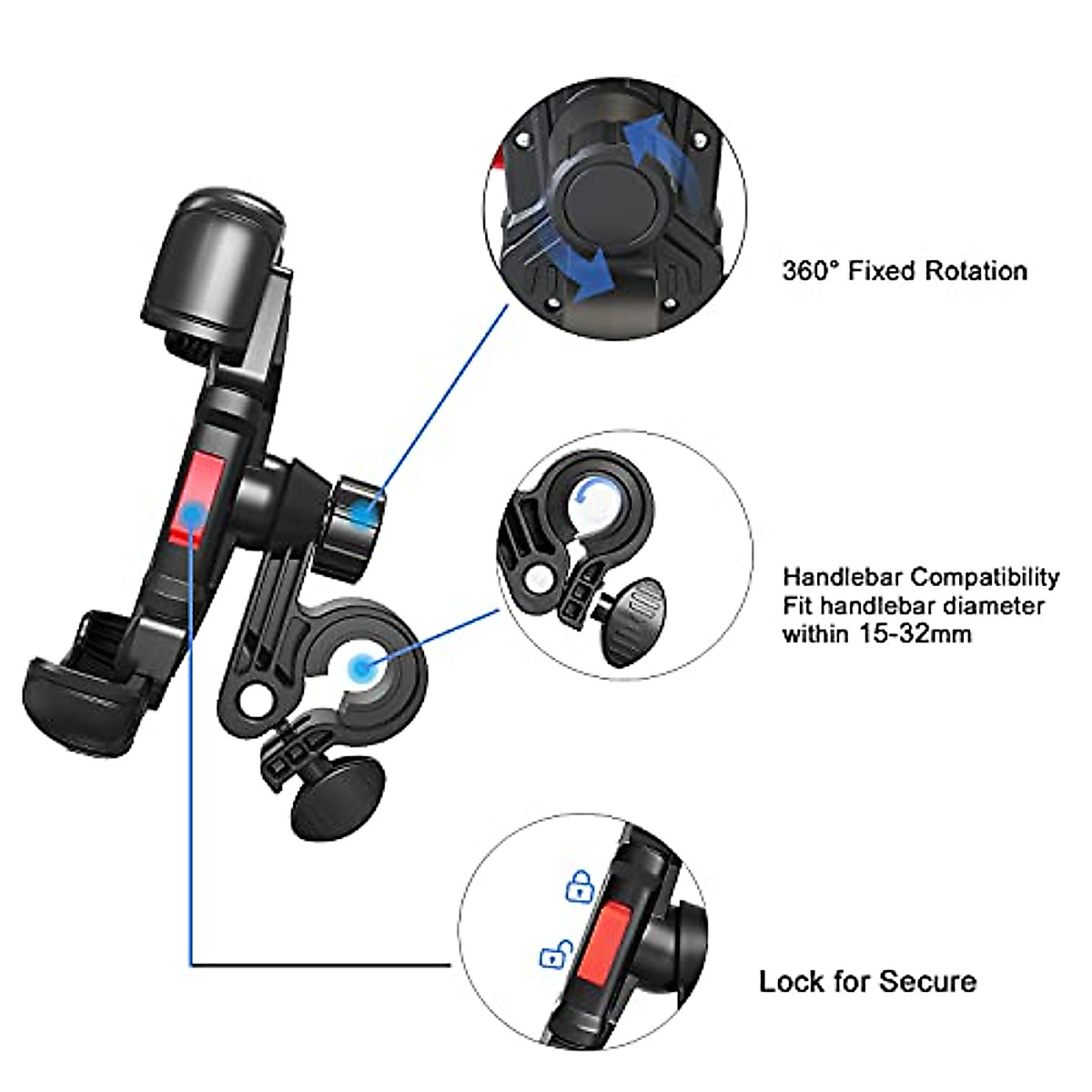 SEVEN SPARTA Bike Phone Mount Holder Motorcycle Phone Mount for Handlebar Accessories Compatible with iPhone 13 13 Pro Max 11, Galaxy and Other 4.7-6.8 Inches Cellphones (Black)