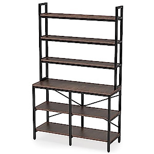 LITTLE TREE 6-Tier Tall Bookshelf with X-Shaped Frame, Industrial Bookcase with Storage, Utility Stand Shelf