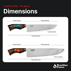 Brazilian Flame Chef Picanha 10-Inch Stainless Steel Knife with Resin and Wood Handle - Premium Professional Meat Carving Knife for BBQ, Grill, and Kitchen Use