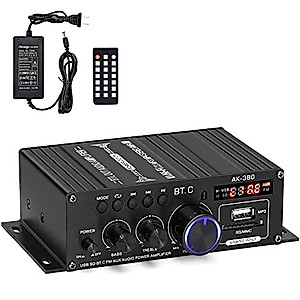 Facmogu AK380 Max 200Wx2 Mini Audio Power Amplifier, RMS 40Wx2 2.0 CH Bluetooth Receiver Speaker Amp with 12V 5A Power Supply, Bass & Treble Control Music Player Sound Amplifier for Car Home Garage