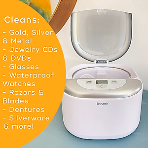 Beurer Professional Ultrasonic Cleanser with Digital Timer for Jewelry, Rings, Coins, White, 18.5 Fl Oz