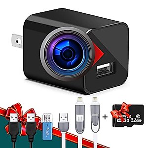 Mini Spy Camera Hidden Camera Charger, 1080p FHD Nanny Cam, Small Camera, Hidden Cameras, Loop Recording, Motion Detection, Wide Angle, Easy to Use, 32G SD Card Included (Black)
