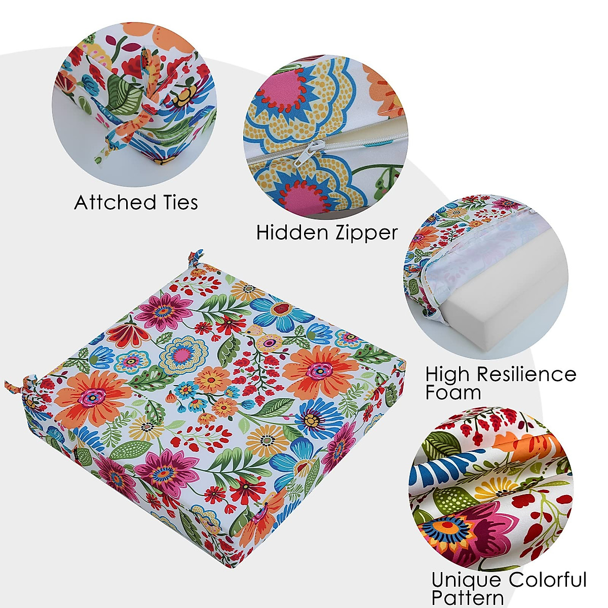 idee-home Outdoor Patio Chair Cushions Set of 2, Outdoor Chair Cushions for Patio Furniture, Replacement Seat Cushions 19x19 Waterproof