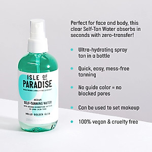 Isle of Paradise Self Tanning Water, Medium (Golden Glow) - Color Correcting and Red Cancelling Self Tan Spray, Vegan and Cruelty Free, 6.76 Fl Oz