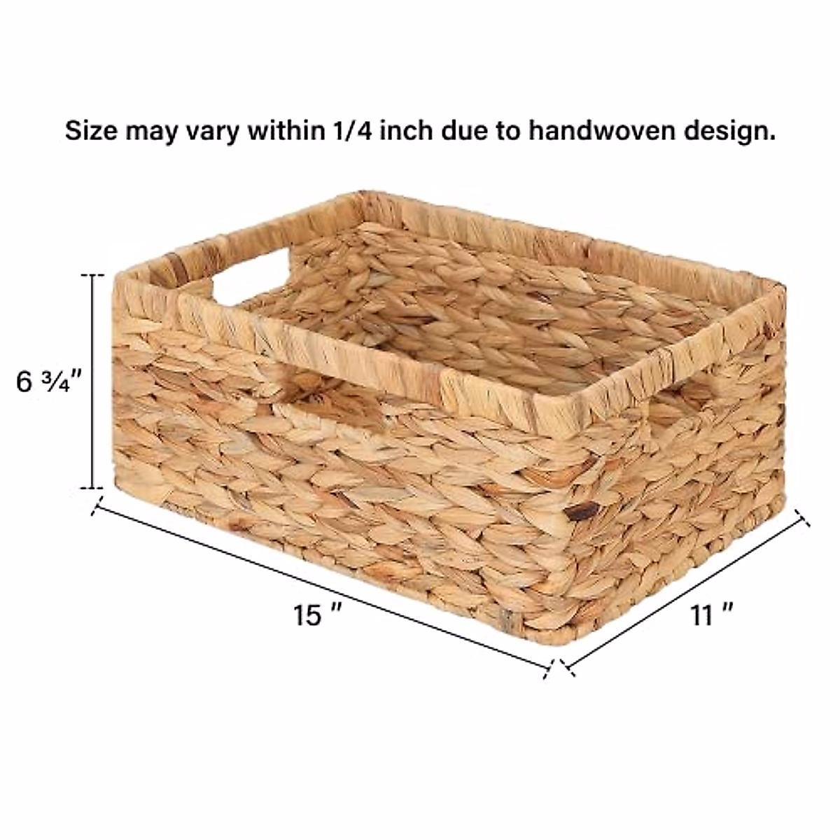 StorageWorks Large Rectangular Wicker Basket, Water Hyacinth Storage Basket with Built-in Handles, 1 Pack