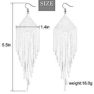 papasgix Beaded Drop Dangle Earrings Boho Native Handmade Seed Bead Tassel Earring for Women