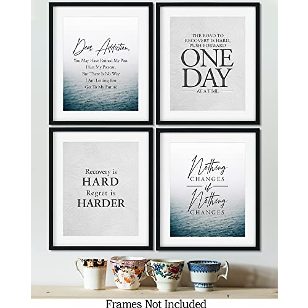 Addiction Recovery Wall Decor - Set of 4 Sobriety Inspirational Wall Art Designs - Sober Encouragement Room Decor - Gifts for women and men - 11x14 unframed print