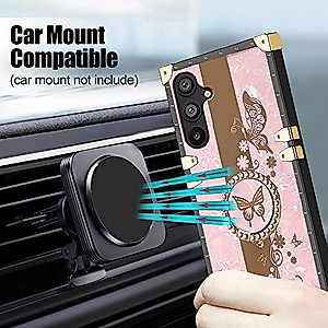 B-wishy for Samsung Galaxy A13 5G Phone Case, Glitter Crystal Butterfly Heart Floral Slim TPU Bling Diamond Rhinestone Cute for Girls Women with Ring Stand+Strap for Galaxy A13 5G(HD Pink)