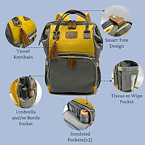 Babykargo Diaper Bag Backpack, Large Capacity, Shower gift, Water Resistant, Tote, Travel Bag & FREE Accessories (Yellow-Gray)