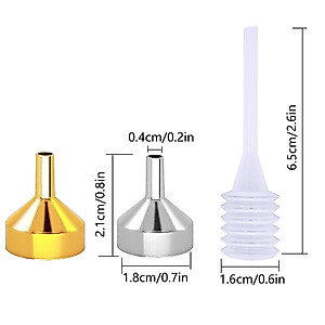 CKANDAY 10 Pack Small Metal Funnels with 2 Pcs Mini Pipette and Spoon for Filling Small Mini Bottles or Containers, Atomizers Perfume Liquid Essential Oils Spice Powder Lab Lotion- Gold/Silver