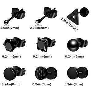 ONESING 15 Pairs Earrings for Men Black Stud Earrings Mens Earrings Stainless Steel Earrings for Men Women Jewelry Piercing Men Earrings Set