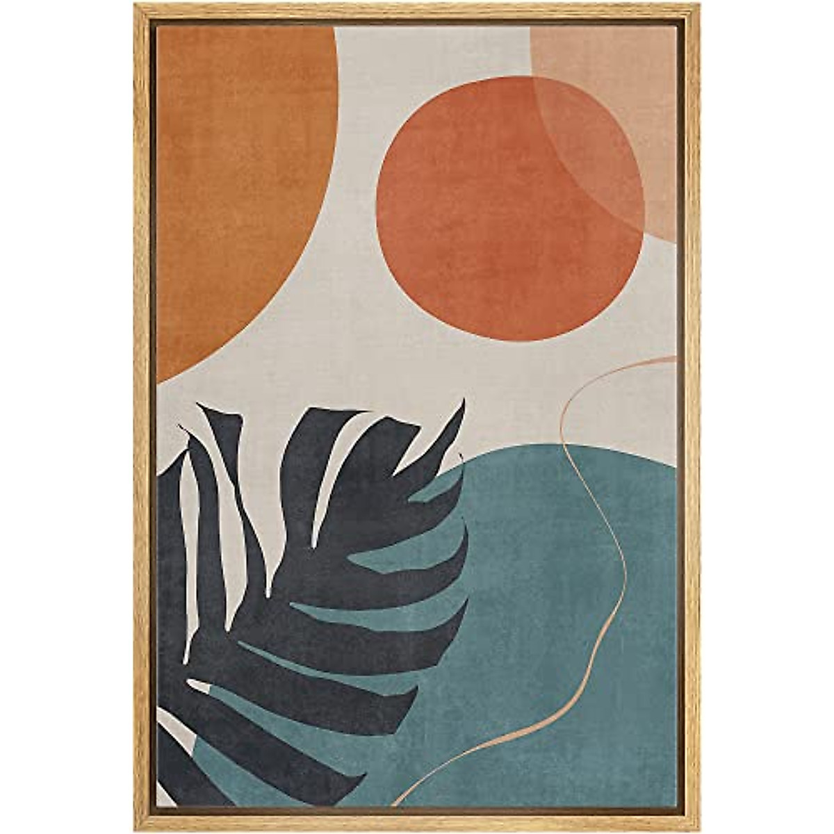 IDEA4WALL Framed Canvas Print Wall Art Geometric Mid-Century Tropical Dot Collage Abstract Shapes Illustrations Modern Art Decorative Bohemian for Living Room, Bedroom, Office - 16"x24" Natural