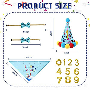 Dog Birthday Party Supplies Birthday Boy Girl Cake Bandana Triangle Scarf Clothes Shirt Cute Dog Hat Dog Bow Tie Collar with 0-8 Numbers for Dog Puppy 1st Birthday Party Outfit(Cute Style)