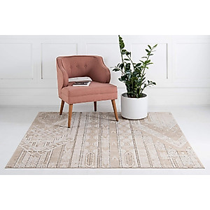 Rugs.com Oregon Collection Rug – 4 Ft Square Ivory Low-Pile Rug Perfect for Living Rooms, Kitchens, Entryways