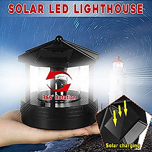 Solar Lighthouse 360 Degree Rotating Solar Lighthouse Led Solar Powered Lighthouse, Lighthouse Lights Outdoor Waterproof Rotating Led Light Garden Decor